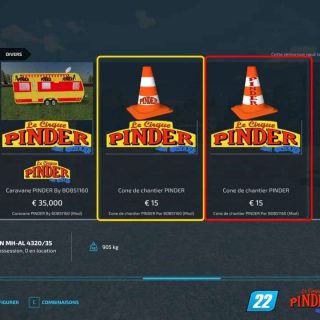 Cône de construction PINDER v1.0.0.0 - FS25 Mod | Farming Simulator 22 mod