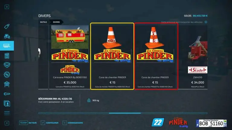 Cône de construction PINDER v1.0.0.0 - FS25 Mod | Farming Simulator 22 mod